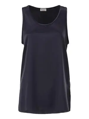 Brunello Cucinelli Stretch Silk Satin Crew Neck Top - Multicolor