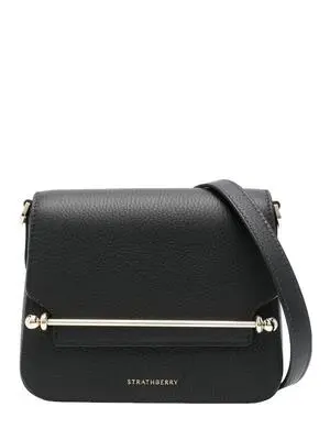 Strathberry Leather Foldover Satchel Bag - Black