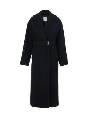 Sportmax Wool Coat With Classic Lapels And Waist Belt - Multicolor