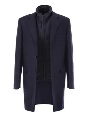 FAY Wool And Cashmere Double Coat With Removable Padded Gilet - Blue