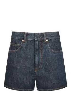 Fendi Flared Denim Shorts With Quilted Ff Motif - Blue