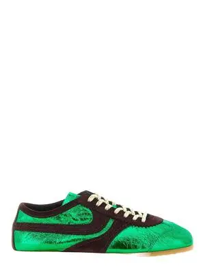 Dries Van Noten Dries Van Noten Laminated Leather Sneakers With Suede Details Green