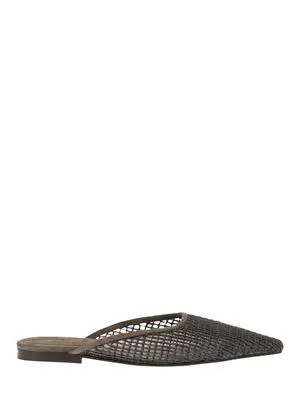 Brunello Cucinelli Suede Mules With Precious Net Embroidery - Brown