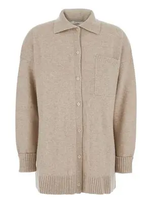 Max Mara MAX MARA Beige Cashmere Cardigan With Classic Collar And Patch Pocket Multicolor