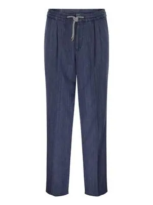Brunello Cucinelli Lightweight Denim Trousers With Drawstring And Double Pleats - Multicolor