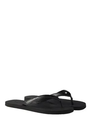 Prada Embossed Logo Leather Flip Flops - Black