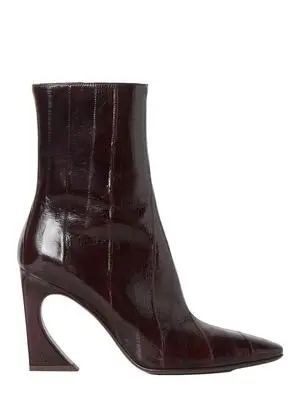 Fendi FENDI Arco Leather Zip-Up Heeled Boots Brown