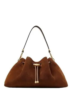JIMMY CHOO Suede Drawstring Shoulder Bag - Brown