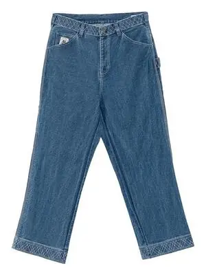 BODE Denim Straight Leg Jeans With Embroidered Trim - Blue