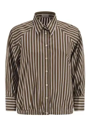 Brunello Cucinelli Striped Cotton Shirt With Elasticated Hem - Multicolor