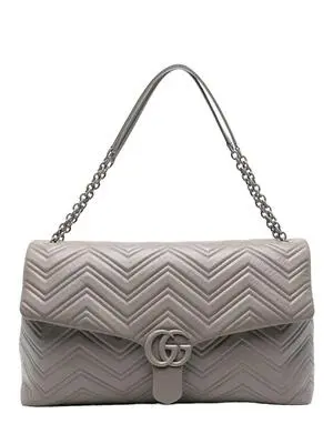 GUCCI GUCCI Grey Chevron Pattern Leather Shoulder Bag