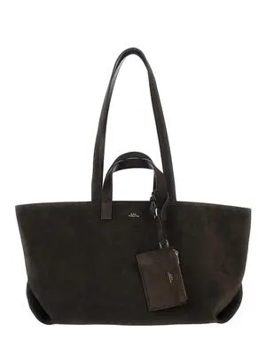 A.p.c. Suede Shopper With Lettering Logo And Multiple Handles - Brown