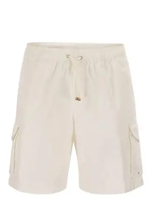 Brunello Cucinelli Bermuda Shorts In Garment-dyed Cotton Gabardine With Drawstring - White