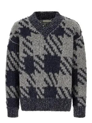 Dries Van Noten Houndstooth V-neck Knitwear - Multicolor