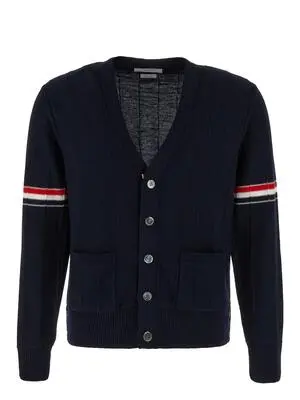 Thom Browne Ribbed Cardigan With Striped Detailing - Multicolor