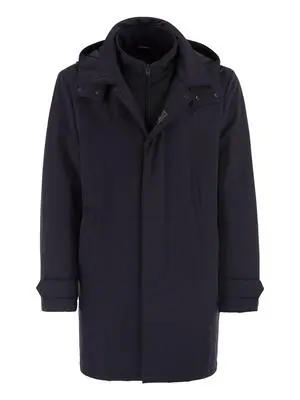 FAY Jersey Stretch Travel Coat With Removable Hood And Water-repellent Treatment - Blue