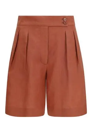Loro Piana Dorin Linen Shorts With Flared Cut - Brown