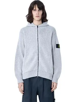 Stone Island Zip-up Textured Knit Hoodie - Gray
