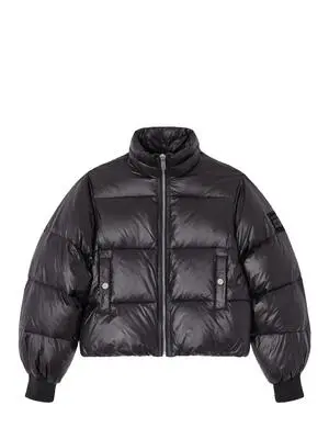 GANNI Puffer Jacket With High Neck And Front Zip Fastening - Black