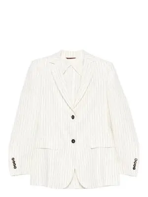 Max Mara Vertical Stripe Linen Blend Blazer - White