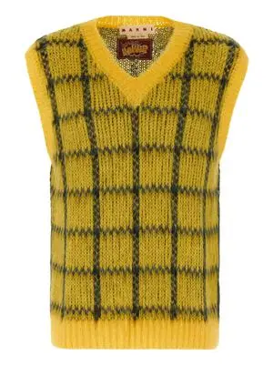 Marni Checks" V-neck Knit Vest - Multicolor