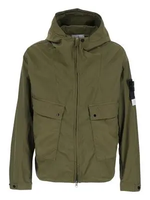 Stone Island Hooded Jacket With Logo Patch - Green