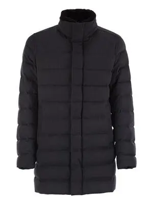Herno Long Down Jacket With Detachable Fur Collar - Blue