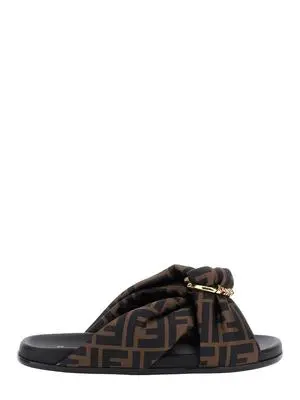 Fendi Brown Ff Motif Tech Fabric Slide Sandals - Multicolor