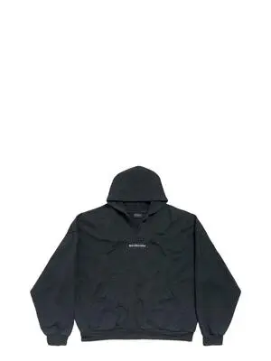 Balenciaga Back Faded Fleece Polo Hoodie - Black