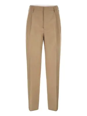 Brunello Cucinelli Brunello Cucinelli Tailored Cotton And Linen Trousers With Pleats Cream