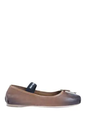Miu Miu Miu Miu Vintage Effect Leather Ballerinas Brown