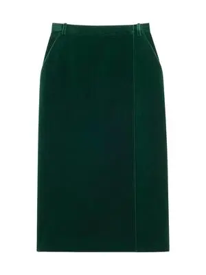 Saint Laurent Midi Wrap Skirt In Cotton Velvet - Green