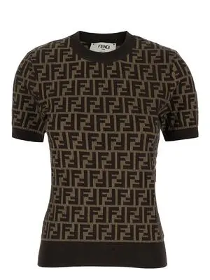 Fendi Short Sleeve T-shirt With All-over Ff Motif - Multicolor