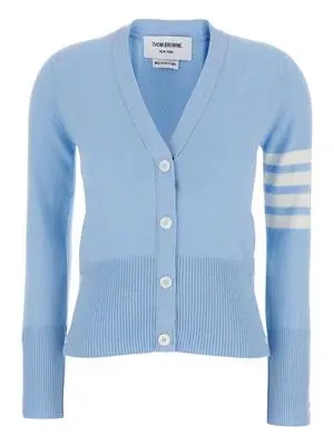 Thom Browne Thom Browne V-Neck Cardigan With 4-Bar Logo Detail Multicolor