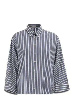 Brunello Cucinelli Vertical Striped Cotton Shirt - Blue