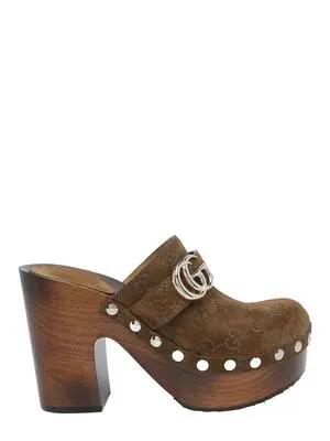 Gucci Double G Suede Platform Clogs - Brown