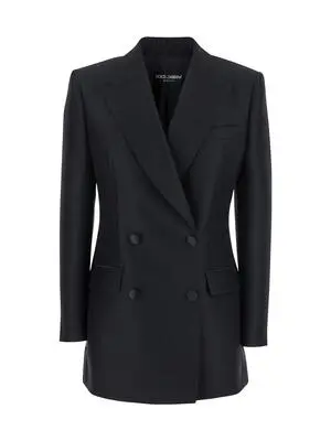 Dolce & Gabbana Dolce & Gabbana Black Double-Breasted Jacket With Peak Lapels In Wool And Silk Multicolor