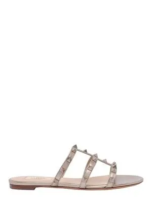 Valentino Garavani Rockstud Metallic Leather Slide Sandals - Gold