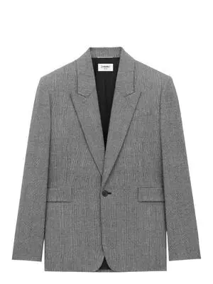 Saint Laurent Prince Of Wales Wool Flannel Blazer - Black