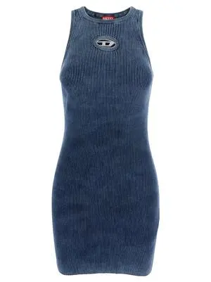 DIESEL® Sleeveless Ribbed Cotton Dress With Cut-out And Logo - Multicolor