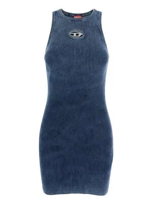 DIESEL® DIESEL Sleeveless Ribbed Cotton Dress With Cut-Out And Logo Multicolor