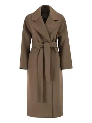 Max Mara S MAX MARA Long Wool Drape Coat Brown