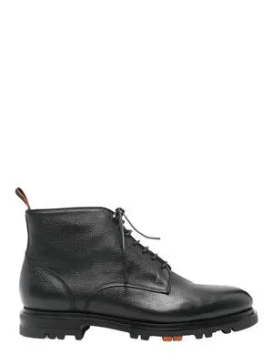 SANTONI SANTONI Black Grained Leather Lace-Up Boots
