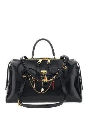 Dolce & Gabbana Leather Shoulder Bag With Chain Detail - Black