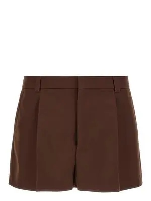 Gucci Wool Twill Shorts With Embossed Logo - Brown