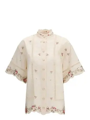 Zimmermann Patience Shirt With Floral Print And Scalloped Edges - Multicolor