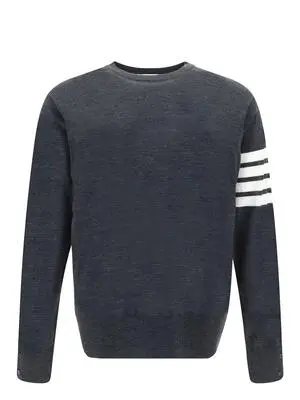 Thom Browne Virgin Wool Sweater With Signature Stripes - Gray