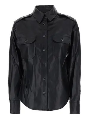 Isabel Marant Étoile Noee' Black Eoleather Shirt With Classic Collar And Applied Pockets - Multicolor