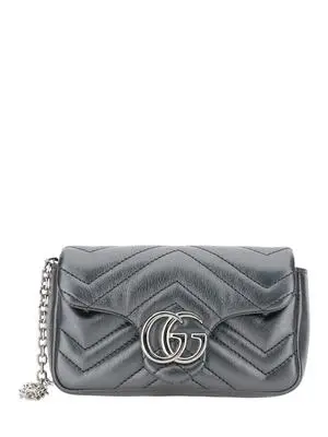 Gucci Metallic Leather Mini Ophidia Bag With Chain Strap - Silver