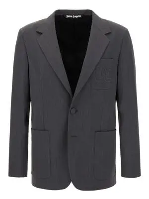 Palm Angels Single Breasted Blazer With Embroidered Logo - Multicolor